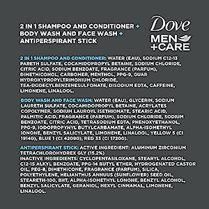 DOVE MEN + CARE Hair + Skin Care Regimen Personal Care for Men Clean Comfort + Fresh & Clean Body Wash, 2-in-1 Shampoo and Conditioner, and Antiperspirant Clinical Deodorant