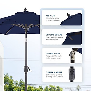 BLUU MAPLE Olefin 7.5 FT Patio Umbrella Outdoor Table Umbrellas, 36 Month Fade Resistance Olefin Canopy, Market Center Umbrellas with 8 Strudy Ribs & Push Button Tilt for Garden, Lawn & Pool (Navy Blue)