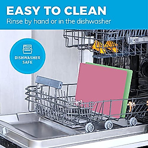 Extra Thick Pastel Flexible Plastic Cutting Board Mats with Food Icons & EZ-Grip Waffle Back, (Set of 4) Dishwasher Safe