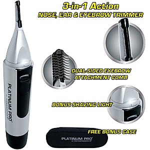 Platinum Pro by MANGROOMER - New Advanced Nose Trimmer, Ear Hair Trimmer and Eyebrow Trimmer with Bonus Light and Exclusive Storage Case!