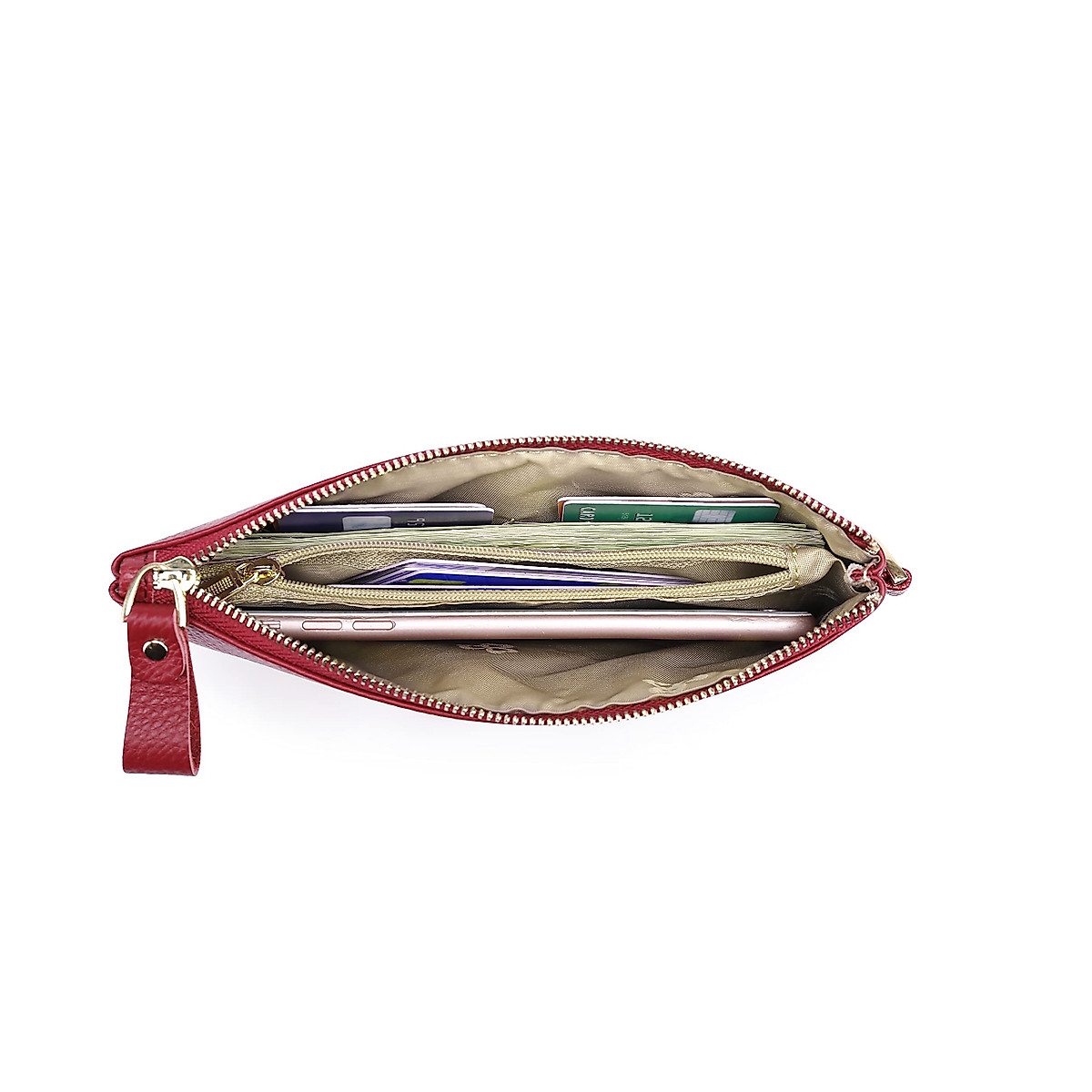 COKOK Wristlet Coin Purse-Women's Wristlet Clutch Slim Leather Wallet RFID Blocking Handbag(Wine Red)