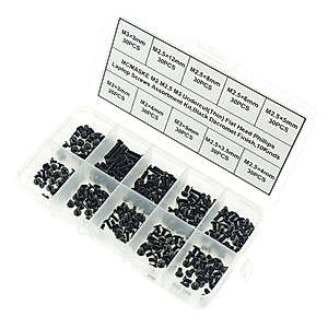 MCMASKE 10 Kinds M2 M2.5 M3 Undercut Flat Head Phillips Laptop Screws Assortment Kit,Black Dacromet Finish (300)