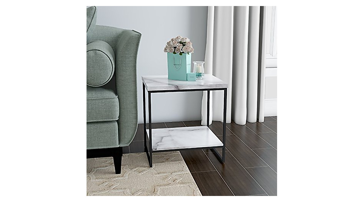 Tilly Lin Faux Marble Side Table - Elegant 2-Tier Coffee & Nightstand