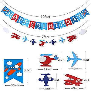 C L cooper life Airplane Party Decoraton Favor Supplies,Silver Glitter Airplane Birthday Banner,30Ct Airplanes Hanging Swirl for Airplane Aviator Themed Party Up and Away Felt Birthday Party