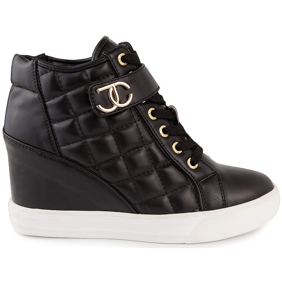 Juicy Couture Womens Wedge Sneakers High Top Womens Sneakers with Wedge, Wedgies Sneakers for Women-Journey 8.5 Black