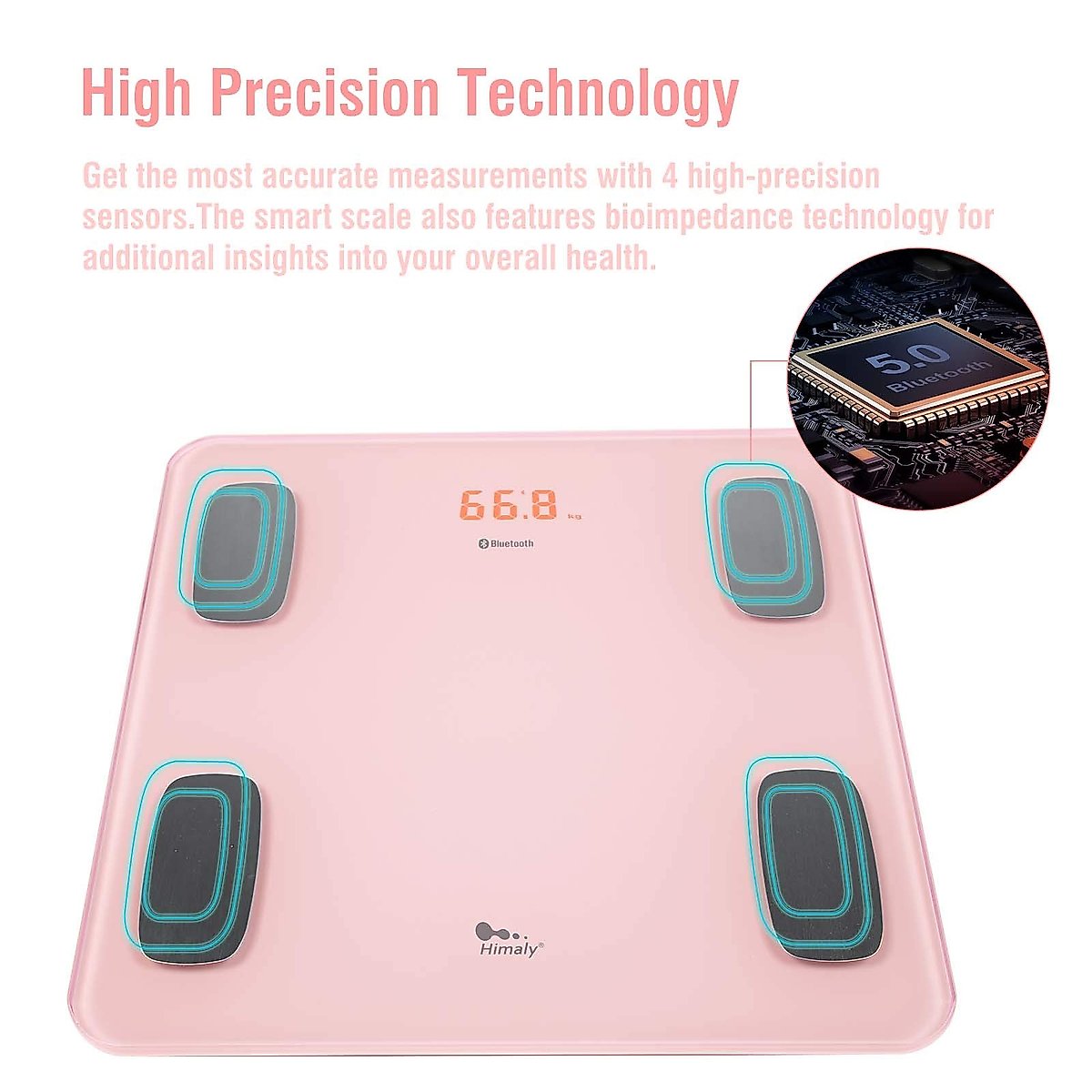 himaly Body Fat Scale, Smart BMI Scale Digital Bathroom Wireless Weight Scale, Body Monitor Health Composition Analyzer with Smartphone App sync with Bluetooth-Compatible, 400 lbs - Pink