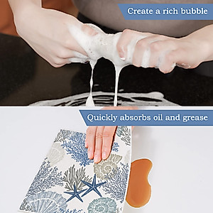 AnyDesign Ocean Swedish Kitchen Dishcloths Under The Sea Kitchen Dish Towel Reusable Seashell Starfish Coral Absorbent Cotton Dish Cloth for Summer Beach Party Cleaning Housewarming, 7 x 8, 4Pcs