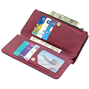Fansipro Zipper Wallet Folio Case for Samsung Galaxy S9 Plus, Premium PU Leather Slim Fit Cover for Galaxy S9 Plus, 9 Card Slots, 1 Transparent Photo Frame Slot, Slip-Proof, Red