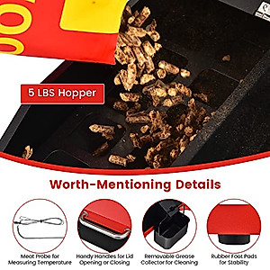 ORALNER Portable Pellet Grill and Smoker, 8 in 1 Tabletop Smoker Outdoor BBQ w/ Auto Temp Control for Camping RV Travel Tailgating Apartment Cooking, Small Wood Pellet Smokers w/ LCD Screen, Grease Bucket, Stainless Steel Meat Probe (Red)