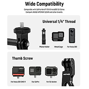 NEEWER Aluminum Alloy Extension Arm (11.8”/6.5”/3.3”) Set for Action Camera, with 3 Thumbscrews and a 1/4” Screw Adapter, Compatible with GoPro Hero11 10 9 8 7 Insta360 DJI Osmo Action 3, GP-11