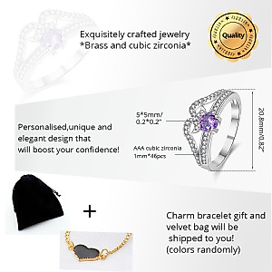 Uloveido Women's Fashion White Gold Plated Queen Crown Ring with Purple CZ Crystal, Girls Bridal Princess Tiara Ring for Women (size 7) Y2867