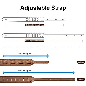 LEKATO Bass Strap for Electric Guitar & Bass 2.5” Wide Leather Bass Guitar Strap with Foam Padded Bass Guitar Strap Leather Bass Guitar Strap Adjustable Length from 41” to 51” Leather Guitar Straps