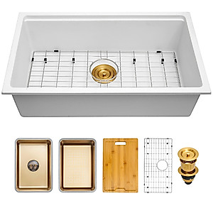 YAQUN Undermount Kitchen Sink 30 Inch, Deep Workstation Granite Composite Stone Kitchen Sink