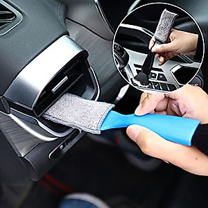 OHEPFD 2Pcs Car Cleaning Brushes, Mini Duster Car Interior Air Vent Cleaning Brush Soft Bristles Multifunctional Auto Brush Cleaning Tool for Dashboard Air Vent, 9298a Black+9298b Blue, 22*4.5cm