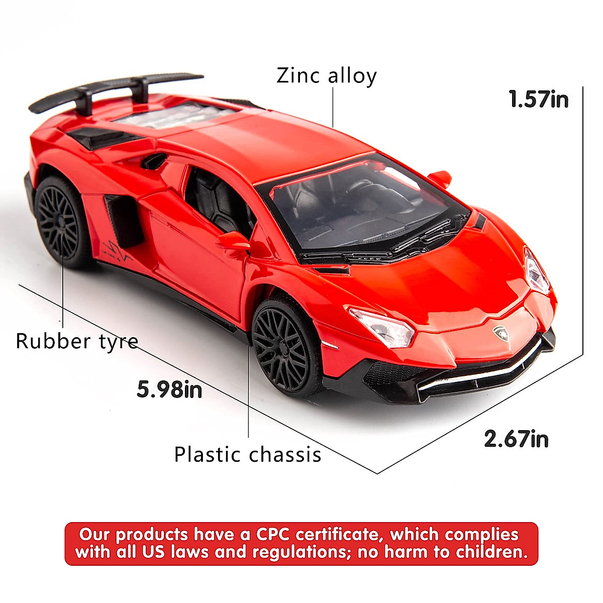 BDTCTK 1:32 LP750 Lambo Model Pull Back Car Toy car with Sound and Light for Kids Boy Girl, Metal Body, Door Opened, Red