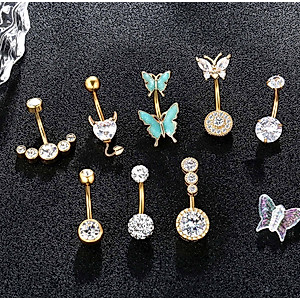Shakalaka Surgical Steel Belly Button Ring for Women with Cute Butterfly Navel Rings Piercing Jewelry Pack Gold
