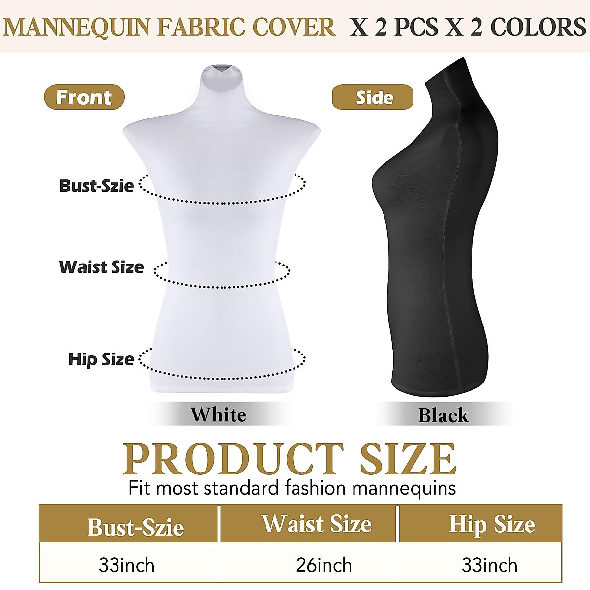 Peryiter 2 Pieces Mannequin Fabric Cover Soft Stretchy Clothing Upper Body Mannequin Cover for Retail Boutique Store Form Dummy Model Display Fitting Styling(Black, White)