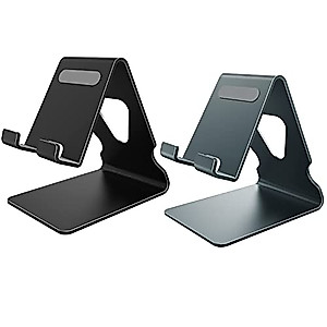 Cell Phone Stand (Black & Grey), Phone Dock, Cradle, Holder, Aluminum Desktop Cellphone Stand with Cable Collective for Office Desk, Bedside Table Compatible with iPhone 12 11 Pro Max