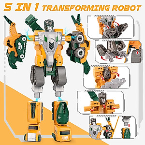Dreamon Transforming Robot Toys Set for Boys,5-in-1 Magnetic Construction Vehicles for Kids Ages 4-7,5 Pcs STEM Building Toys for Kid