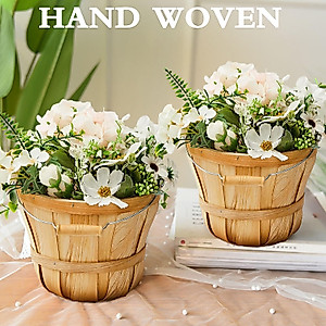 ZILAMGOO 2 Pack Round Wooden Baskets with Handles, Wooden Fruit Bucket, Bushel Baskets for Fruit and Vegetables, Decorating for Party, Birthdays, Holiday