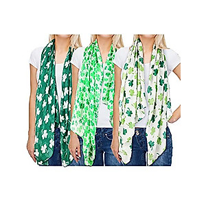 Skylety St. Patrick's Day Printed Scarf Long Shamrock Shawl Irish Theme Scarf for Holiday Outfits Accessories (Color Set 1, 3 Pieces)