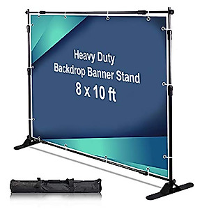 AkTop 10 x 8 ft Heavy Duty Backdrop Banner Stand Kit, Adjustable Photography Step and Repeat Stand for Parties, Portable Trade Show Photo Booth Background with Carrying Bag