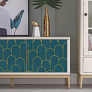 Peel and Stick Wallpaper Green and Gold Geometric Contact Paper Green and Gold Self-Adhesive Wallpaper Removable Modern Stripe Wallpaper for Walls Covering Waterproof Vinyl Rolls 17.3''x118''
