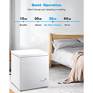 EUASOO 3.5 Cu.Ft Deep Compact Freezer, Chest Freezer with a Removable Basket 7 Gears Adjustable Temperature Control(-18°F to -46°F) for Garage, Office, Basement, House, Kitchen, Shop, RVs-White