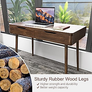 Tangkula Mid-Century Desk with 2 Drawers, Writing Study Desk, PC Laptop Desk, Home Office Computer Workstation for Small Space, Makeup Vanity Console Table (Walnut)