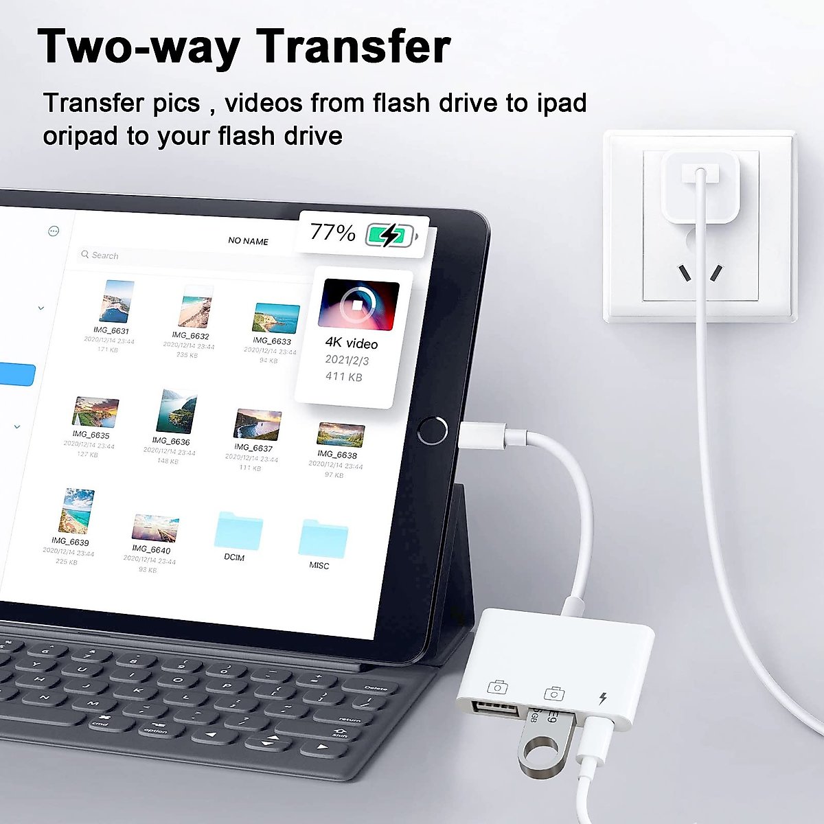 AMLLEN iPad to USB Adapter, USB for iPad, iPhone to USB Adapter Compatible iPhone/iPad,Plug N Play,Compatible with USB Flash Drive.Support iOS 16.