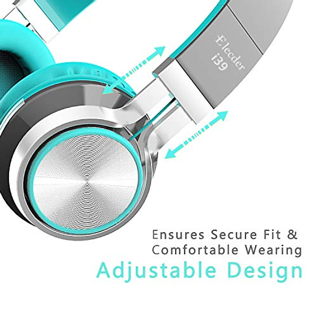 ELECDER i39 Headphones with Microphone Foldable Lightweight Adjustable On Ear Headsets with 3.5mm Jack for Cellphones Computer MP3/4 Kindle School (Mint/Gray)