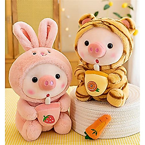 LANFIRE Pig Plush Pillow Pig Dressed Up As Frogs Tigers Rabbits Cute Plush Pillow Gifts for Boy Girl (9.8 in, Pink)