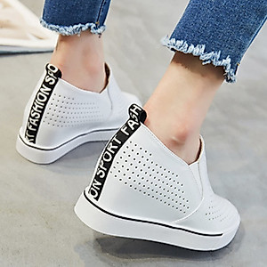 AngryMonkey Women's Hidden Wedge Sole Booties,Ankle Heels Vulcanized Hollow Breathe Comfy Slip on Sneakers Platform Shoes (4,Silver Hollow,4,Women)