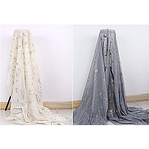 2 Colors Ivory and Black Tulle 3D Embroidery Mesh Lace Fabric Gold Star Gauze Fabric Wedding Fabric 51 Inches Width Sale by Yard (Black)