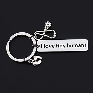 Gzrlyf Nicu Nurse Keychain Gifts I Love Tiny Humans Labor and Delivery Nurse Obgyn Gifts for Doctors Midwife (I Love Tiny Humans)