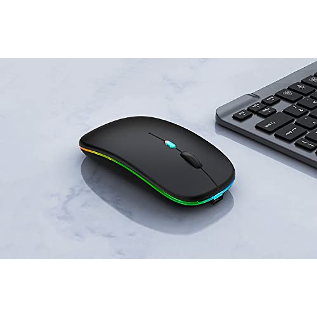 Wireless Bluetooth Mouse,LED Rechargeable Slim Silent Laptop Mouse,Portable(BT5.2+USB Receiver)Dual Mode Computer Mice,Quick Precise Responsiveness Control Laptop,Desktop Computer,Tablet,phone.(Black)