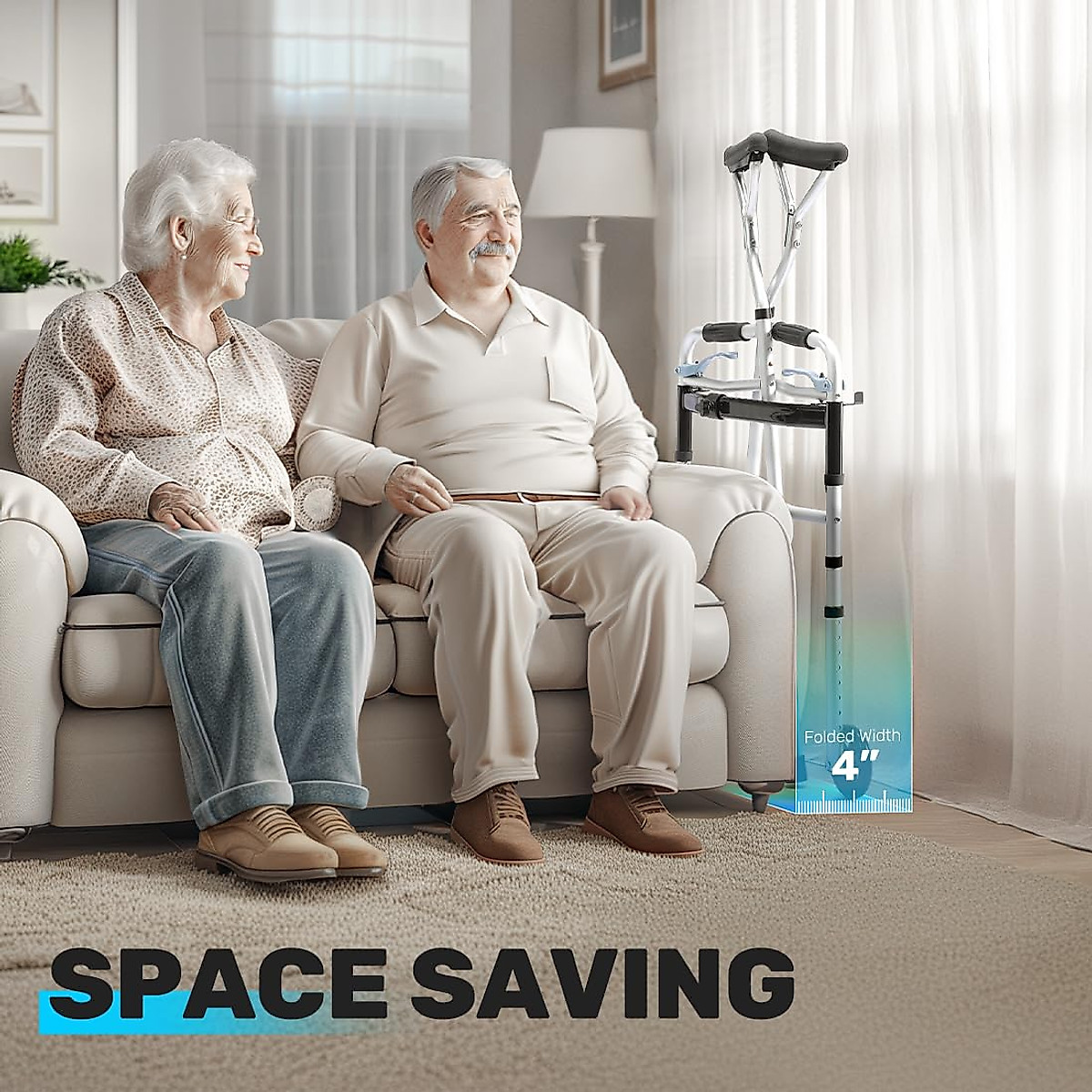 GreenChief Walkers for Seniors, Foldable Standard Walker with Adjustable Width, Folding Walker with Arm Support, 2 Wheels Walker for Elderly Handicapped Disabled (300LB)