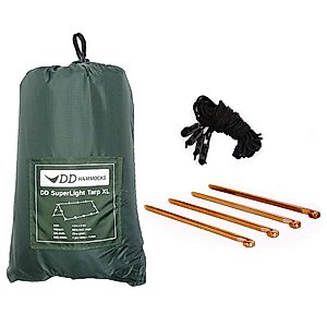DD Hammocks - DD SuperLight Tarp XL Olive Green (15ft x 10ft) - 100% Waterproof - Ripstop Nylon Ultralight & Multifunctional Rainfly Tarp Tent Shelter for Camping Bikepacking & Hiking Adventure