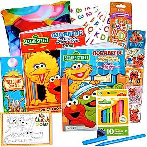 Sesame Street Coloring Book and Stickers Craft Activity Set - Bundle Includes Coloring Book, Stickers, and More!