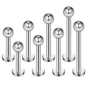 Ruifan 8PCS 14G Labret Monroe Lip Ring Helix Earring Tragus Cartilage Tongue Cheek Stud Barbell Piercing Jewelry 8mm 10mm 12mm 14mm - Steel