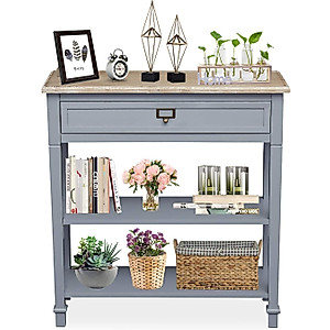 Kinfant Console Entryway Table with Storage - Gray Console Table with Drawer and Storage Shelf, Wood Sofa Table for Living Room Bedroom Hallway