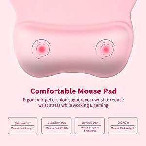 Ergonomic Gaming Mouse Pad with Wrist Support Gel Rest for Laptop at Internet Cafe, Home & Office, Non-Slip Silicone Base Mouse Mat MP04PN - Pink