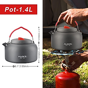 Alocs Camping Cookware, Alumina Camping Cooking Set with Camping Kettle, Lightweight Portable Camping Gear, Non-Stick Camping Pan Included Storage Carry Bag for Outdoor Backpacking Hiking and Picnic