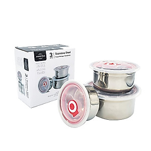 JASINCESS Stainless Steel Food Storage Containers - Set of 3 Reusable Silicone Lids and Storage Containers Suitable for lunch boxes pre-meal preparations snacks at home (Red)