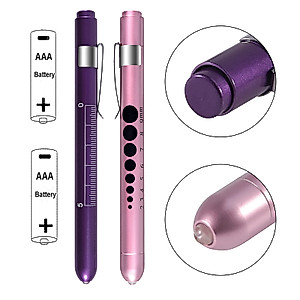 ALMOCN 3 Pack Pen Light,Nurse Medical Reusable LED Penlight White Light with Pupil Gauge and Ruler,Teal + Purple + Rose Gold