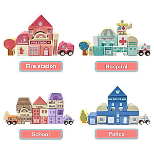 Xylolin Wooden Building Blocks Set, 115 Pieces City Construction Stacking Blocks Toys, Preschool Learning Educational Toys Boys Girls Age 3 4 5 6 Years Old