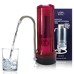 APEX MR-1050 Countertop Water Filter, 5 Stage Mineral pH Alkaline Water Filter, Easy Install Faucet Water Filter - Reduces Heavy Metals, Bad Taste and Up to 99% of Chlorine - Red