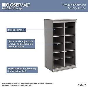 ClosetMaid 4597 Modular Storage Stackable 12-Shelf Unit with Dividers, Taupe