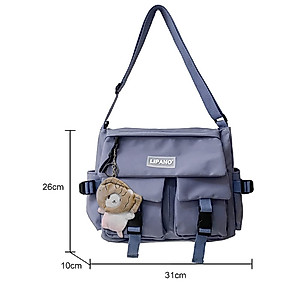 JQAliMOVV Kawaii Messenger Bag for Girls - Cute Aesthetic Bag with Kawaii Pendent (Blue)