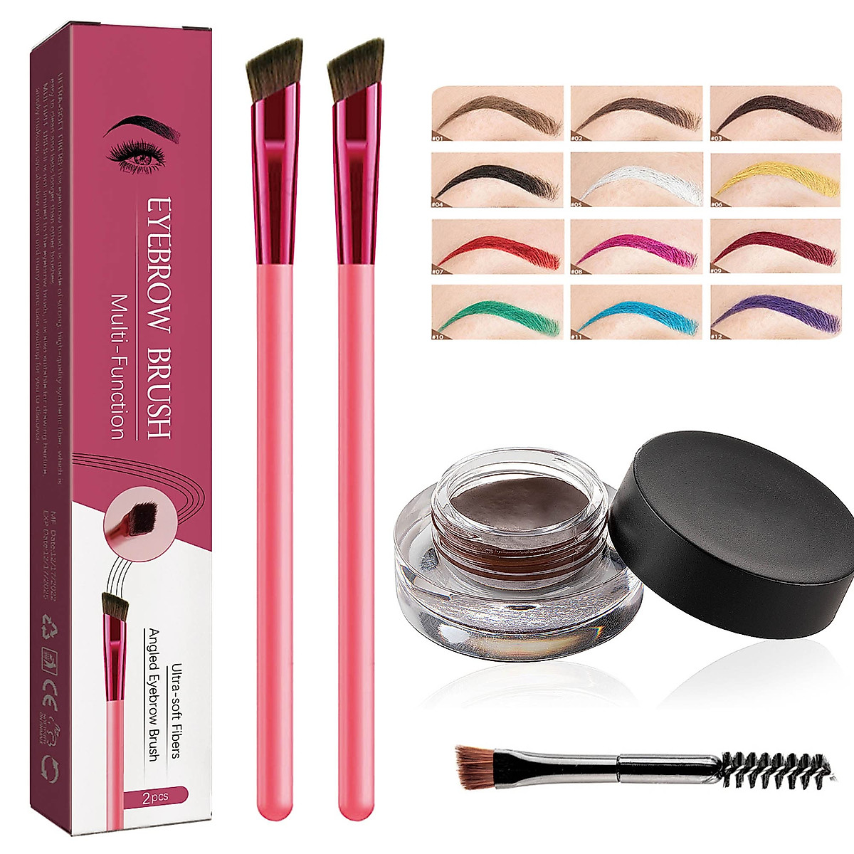 4D Hair Stroke Brow Stamp Brush Set Eyebrow Hair Stroke Brush with Eyebrow Cream Multifunction Ultra-thin Angled Realistic Eyebrow Brush Makeup Kit(Black)